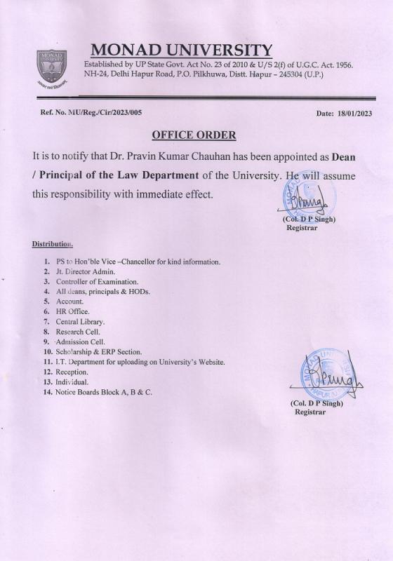 Office Order-2023 | Monad University